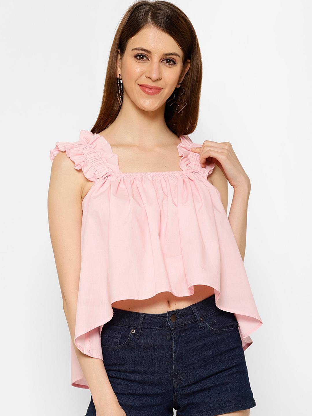 Buy KASSUALLY Pink Ruffles High Low Crop Top - Tops for Women 13649512 ...