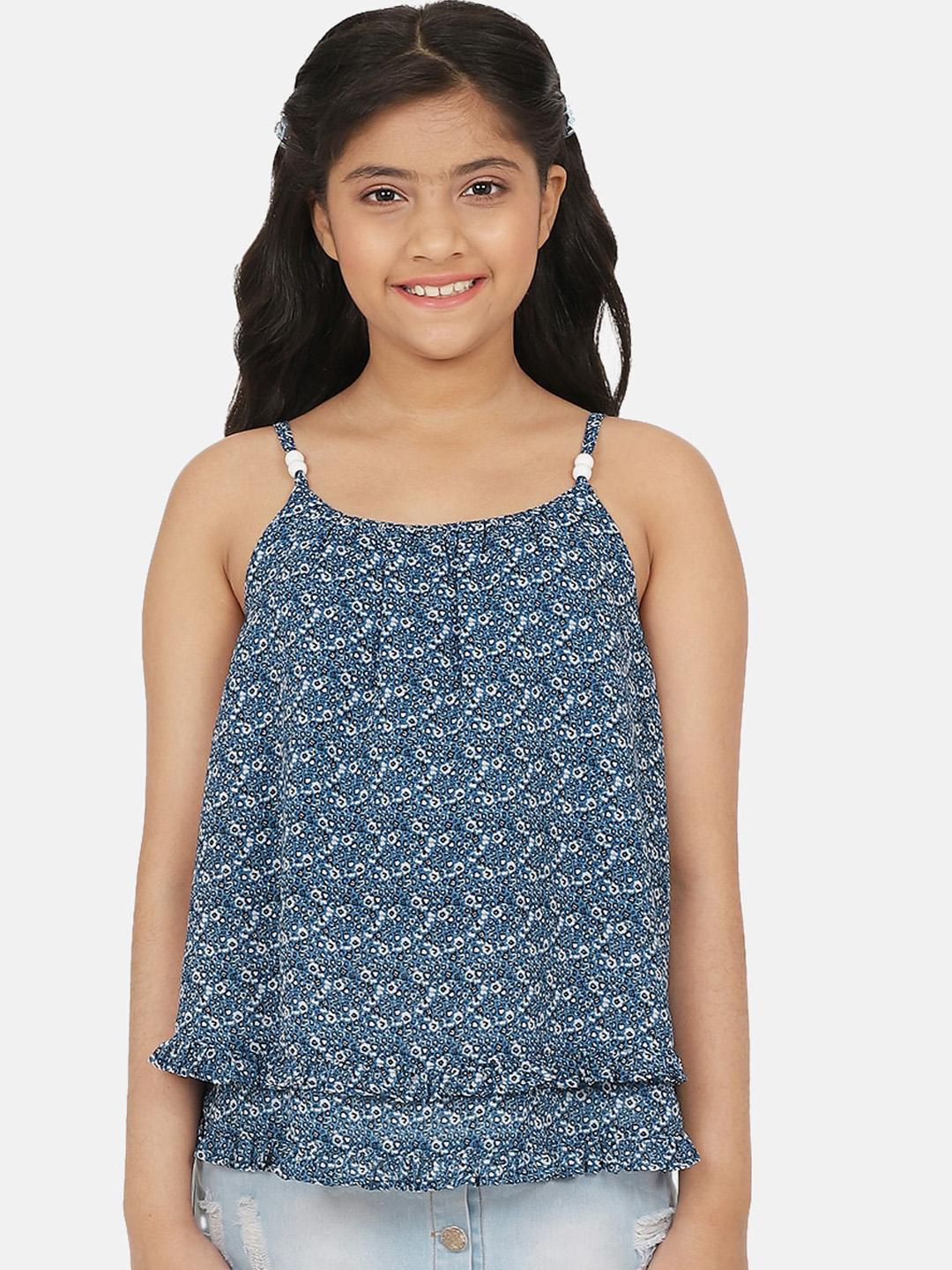 Buy Merrigo Kidz Blue Printed Layered Georgette Top - Tops for Girls ...
