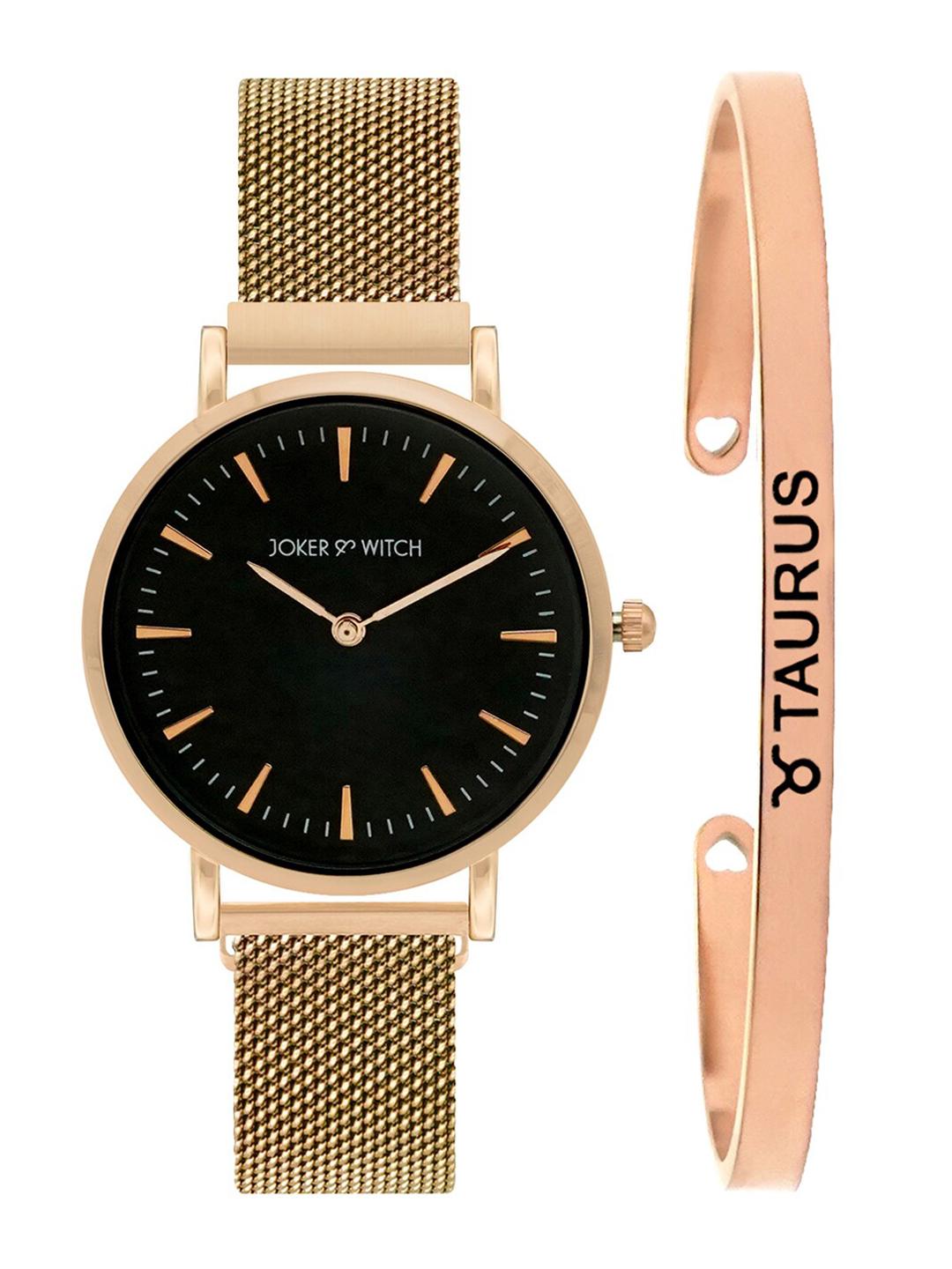 Buy JOKER & WITCH Women Black & Rose Gold Toned Amy Watch & Bracelet ...