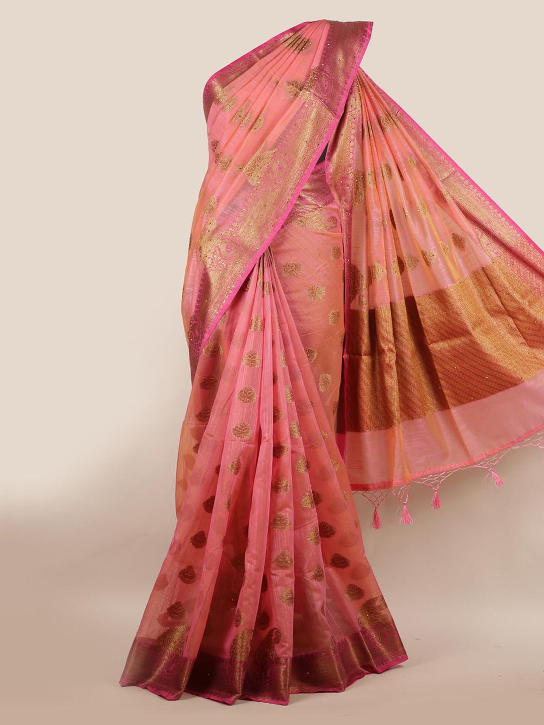 Buy Pothys Peach Coloured Woven Design Cotton Blend Saree - Sarees for ...