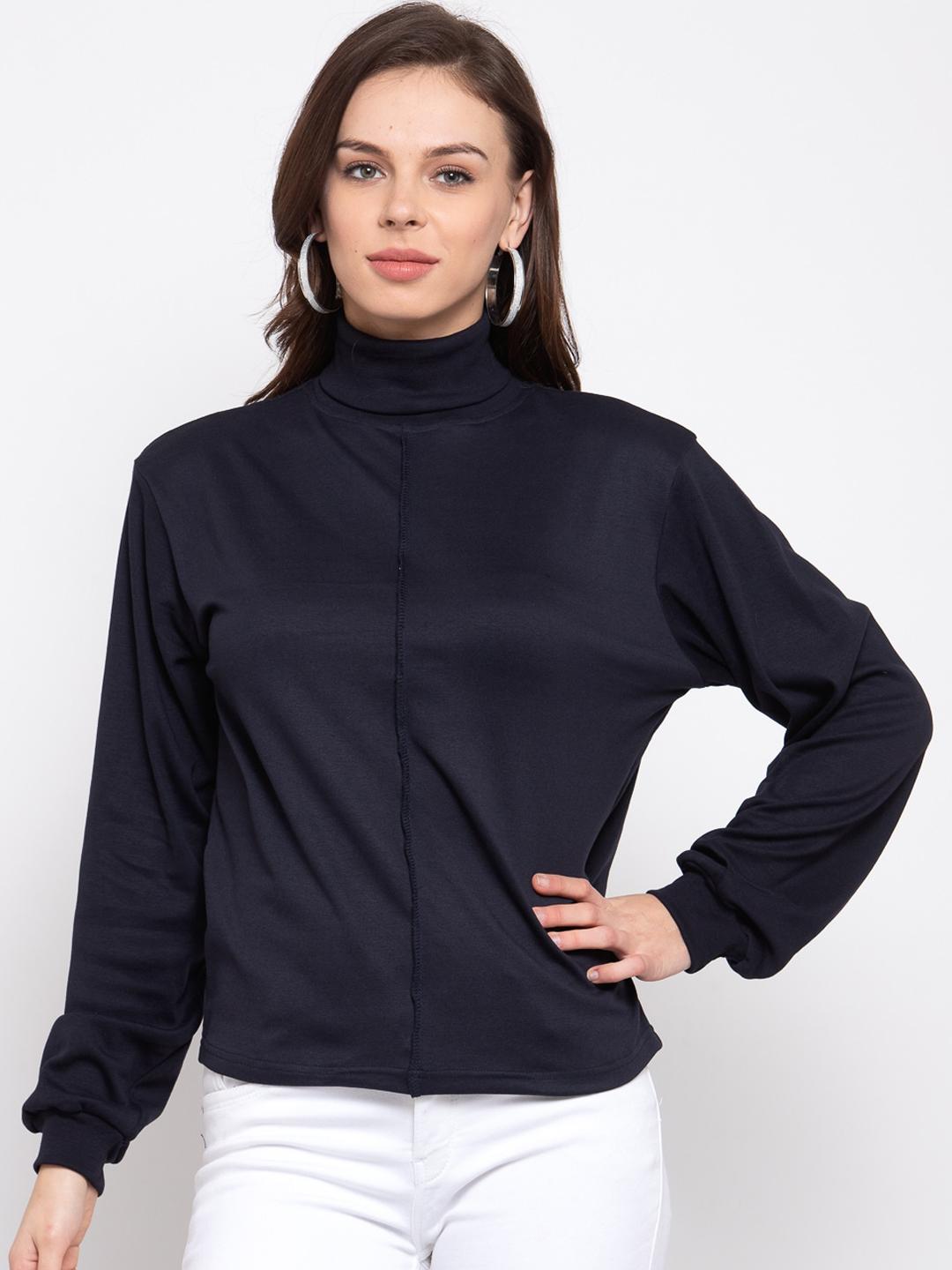 Buy Style Quotient Women Navy Blue Solid High Neck Top - Tops for Women ...