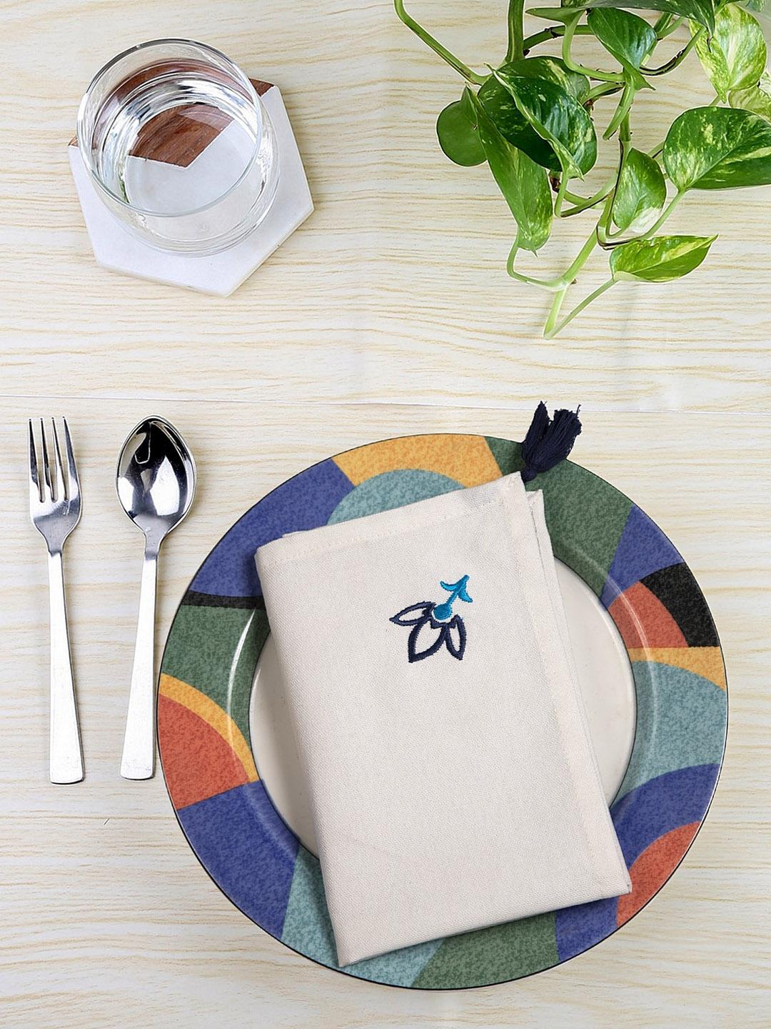 Buy BLANC9 Set Of 8 Off White Solid Table Napkins - Table Napkins for ...