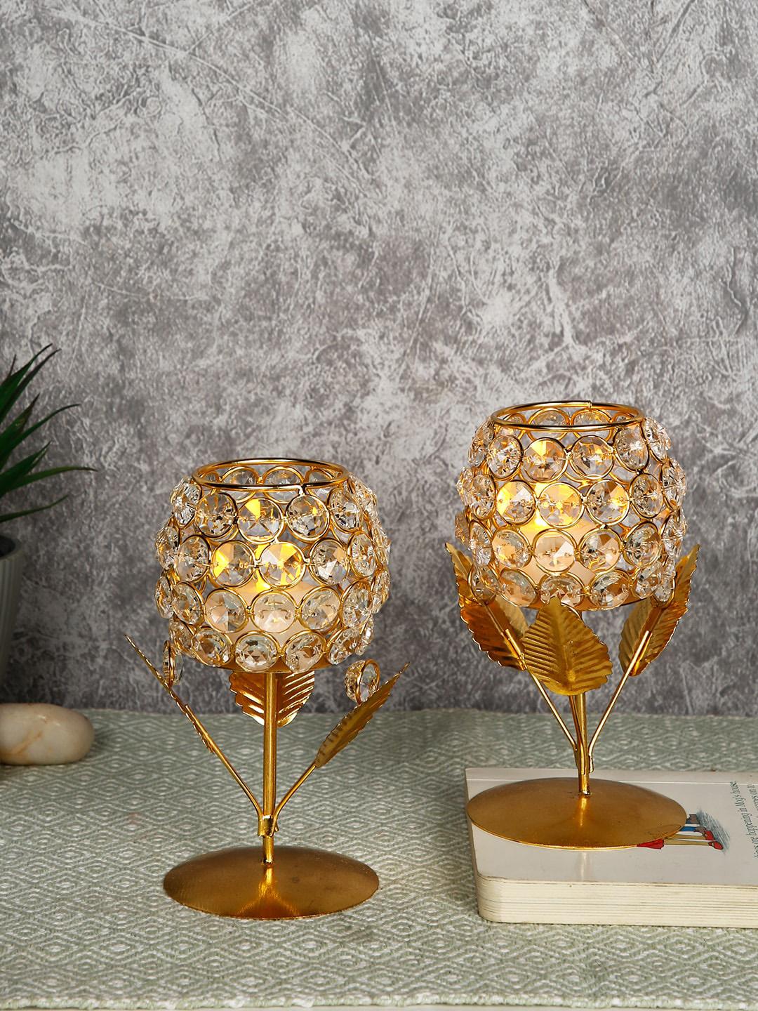 Buy CraftVatika Tea Light Candle Holder Stand Votive Gold Crystal ...