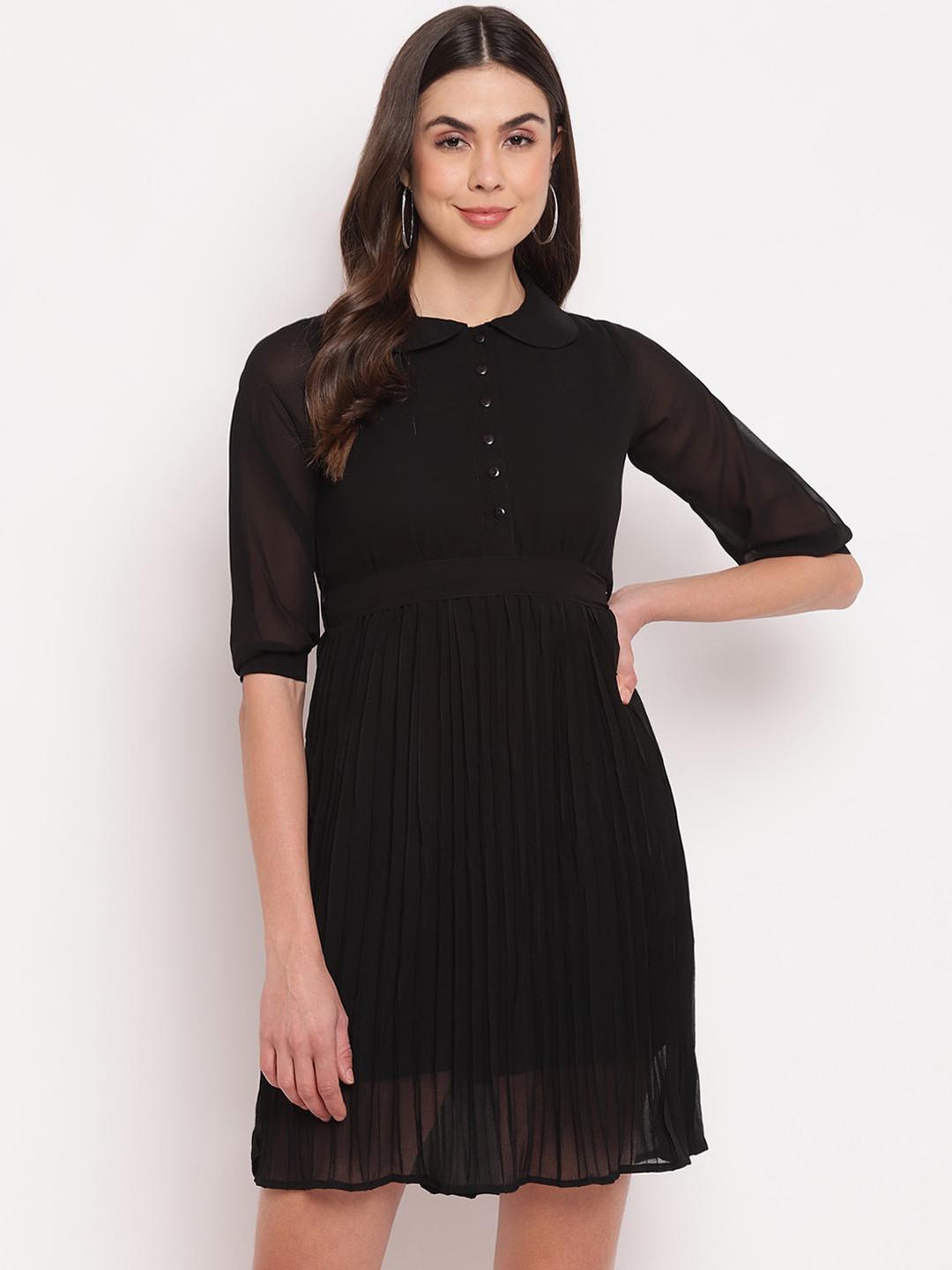 Buy Mayra Women Black Solid Knee Length Fit And Flare Dress - Dresses ...