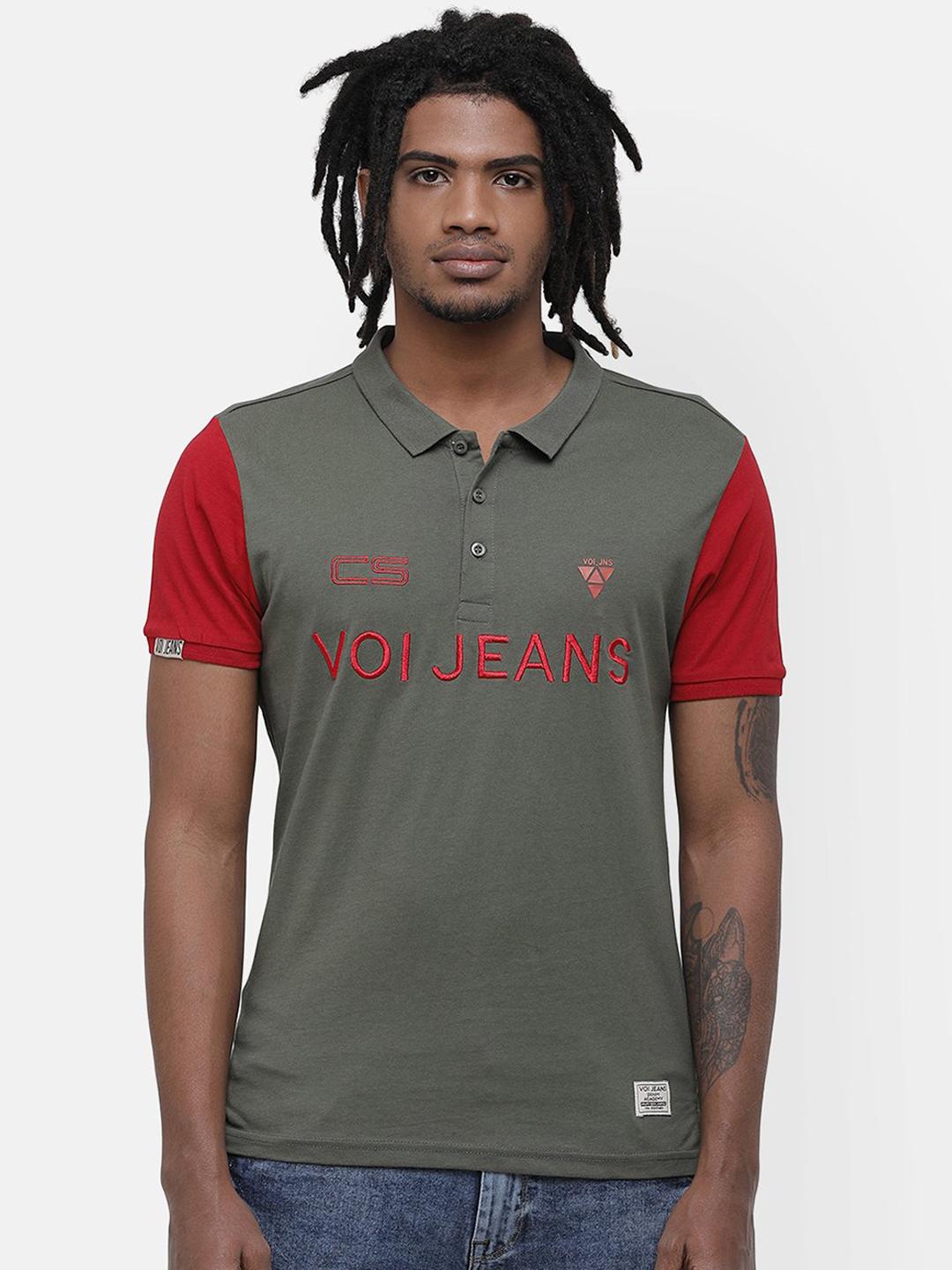Buy Voi Jeans Men Olive Green Brand Logo Print Polo Collar T Shirt ...