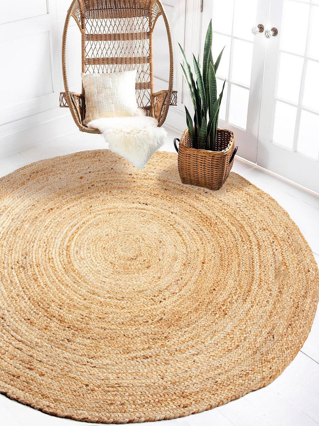 Buy BELLA TRUE Beige Solid Round Jute Floor Mat - Floor Mats & Dhurries ...