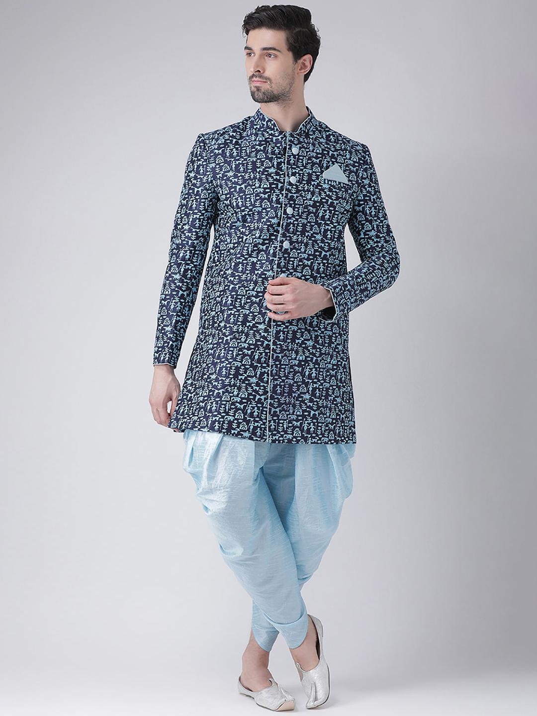 Buy DEYANN Men Blue Printed Sherwani With Patiala Pants - Sherwani for ...
