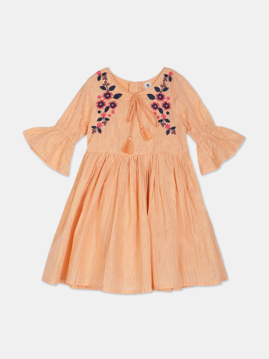 Buy Cherokee Girls Peach Coloured Embroidered Fit And Flare Dress ...