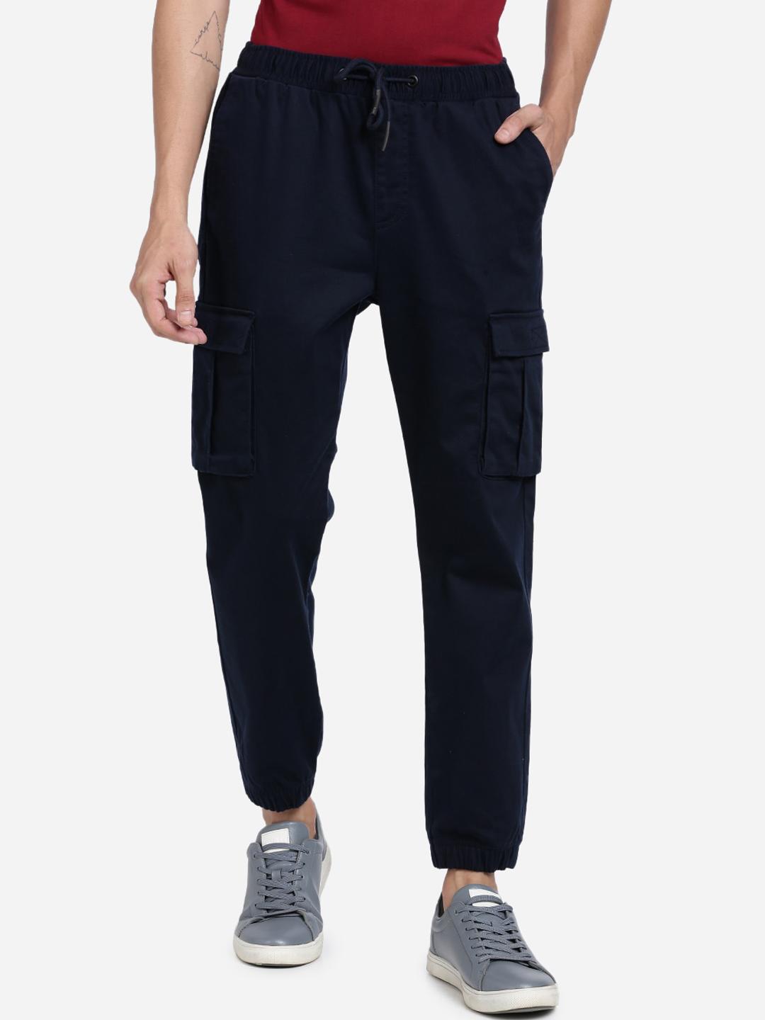Buy Breakbounce Men Navy Blue Slim Fit Solid Cargo Joggers - Trousers ...