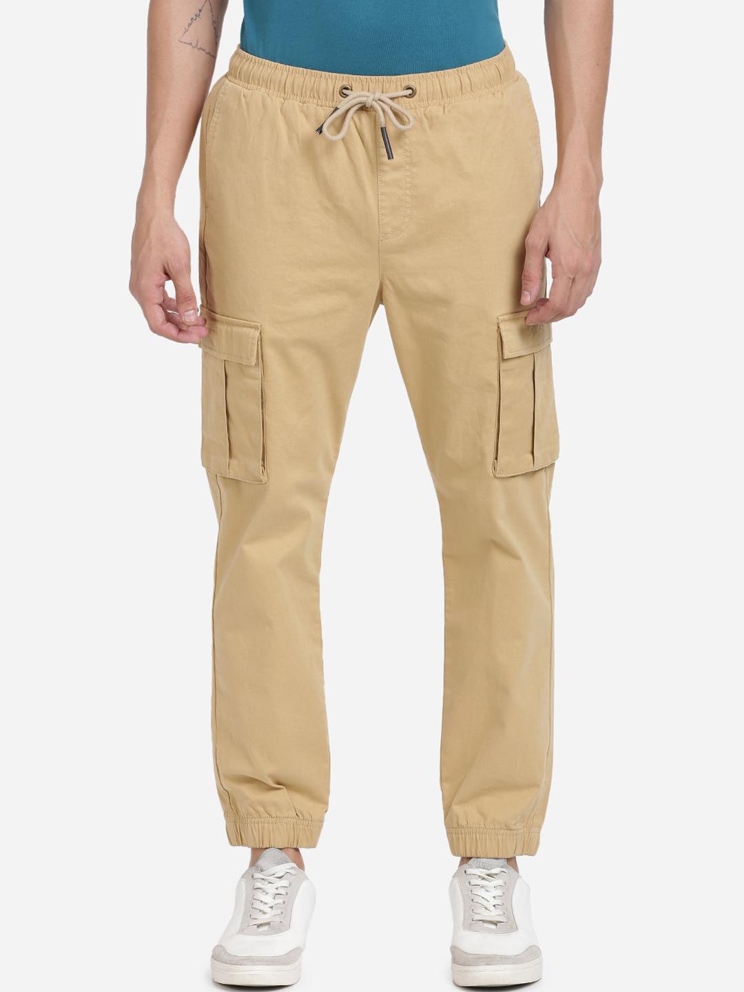 Buy Breakbounce Men Beige Slim Fit Solid Cargo Joggers - Trousers for ...