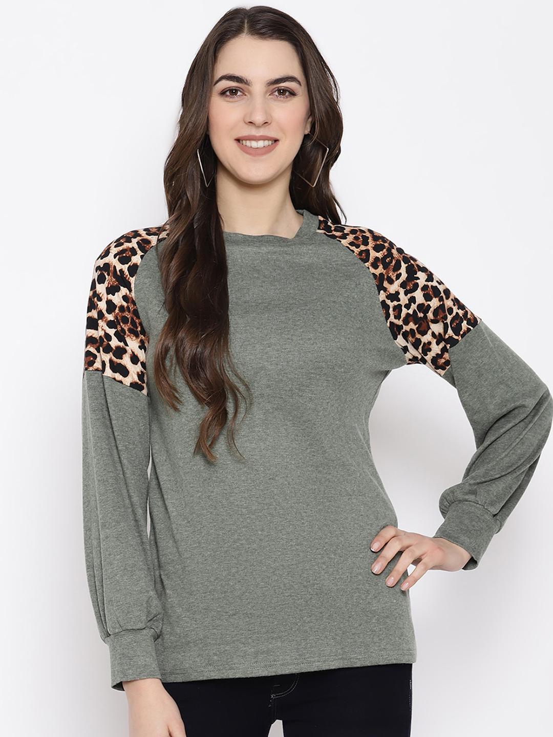 Buy Iki Chic Olive Green Leopard Printed Regular Top - Tops for Women ...