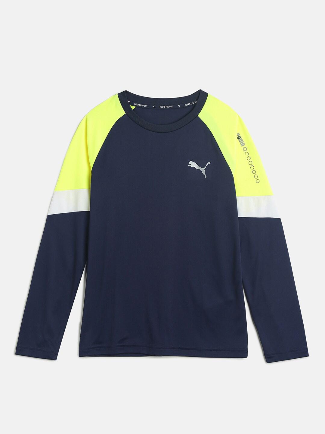 Buy Puma Boys Navy Blue & Yellow Active Sports Dry Cell Full Sleeve T ...