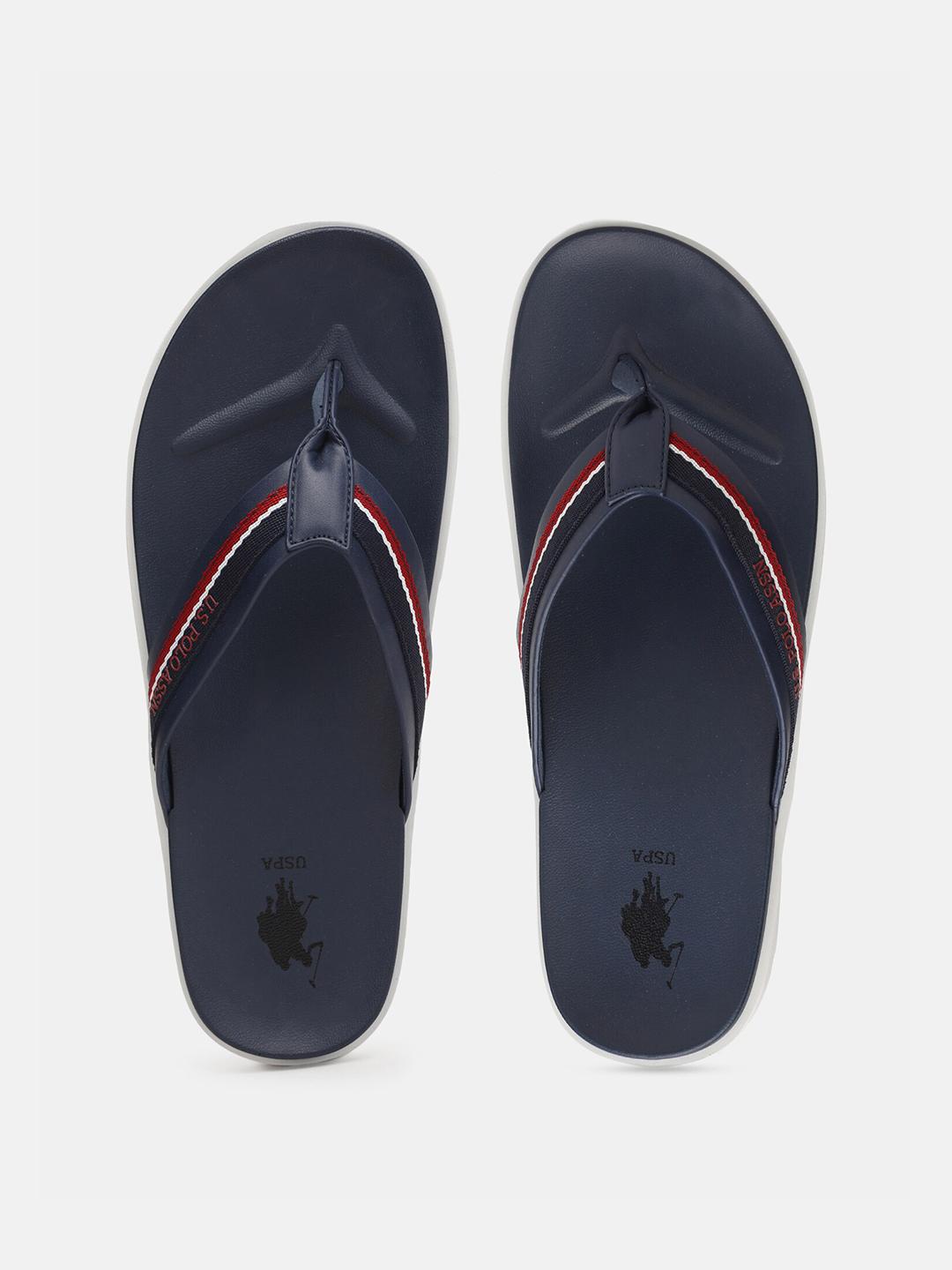 Buy U S Polo Assn Men Navy Blue & Red Striped Thong Flip Flops - Flip ...