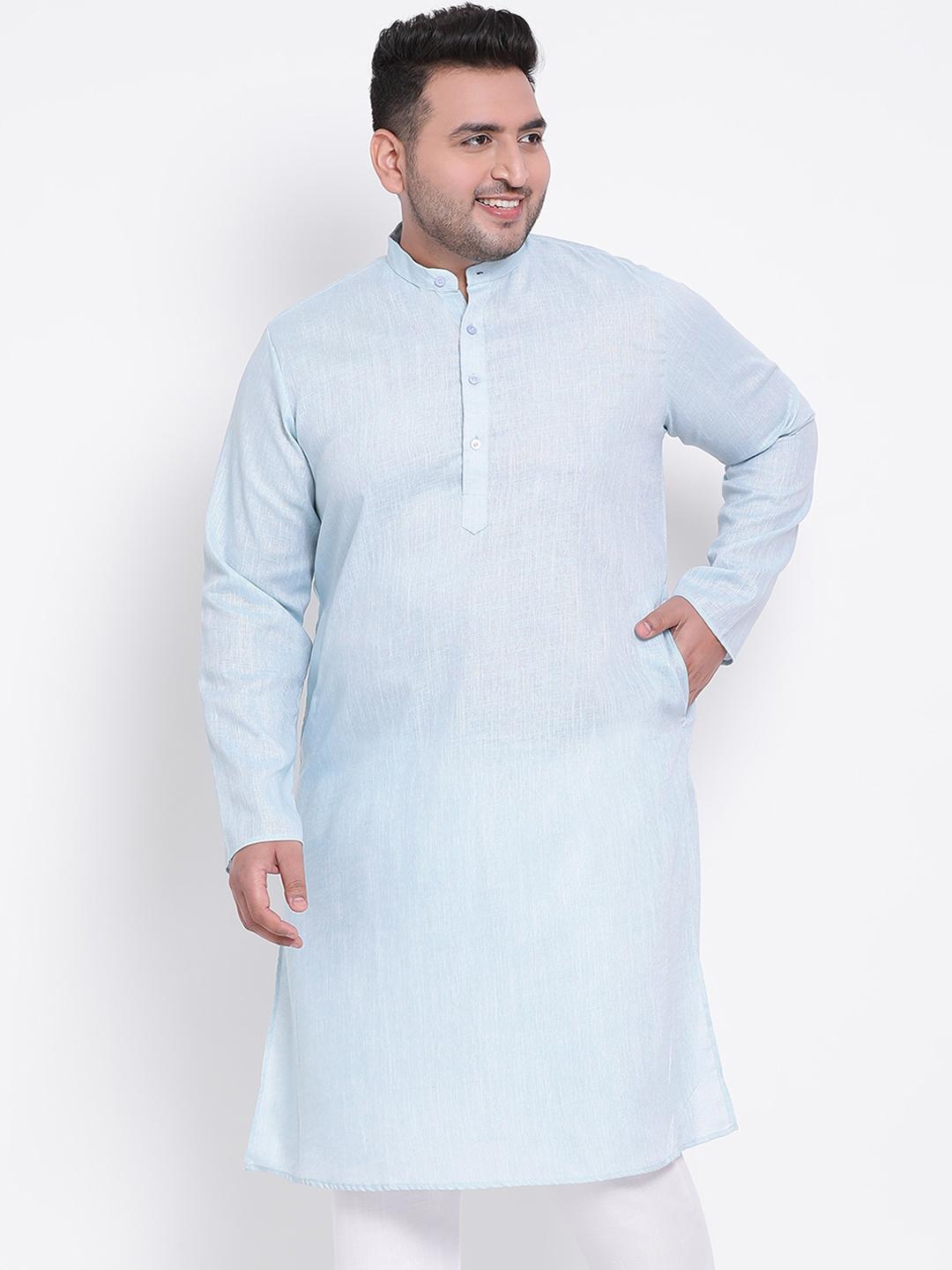 Buy Hangup Plus Men Blue Linen Kurta With Pyjamas - Kurta Sets for Men ...