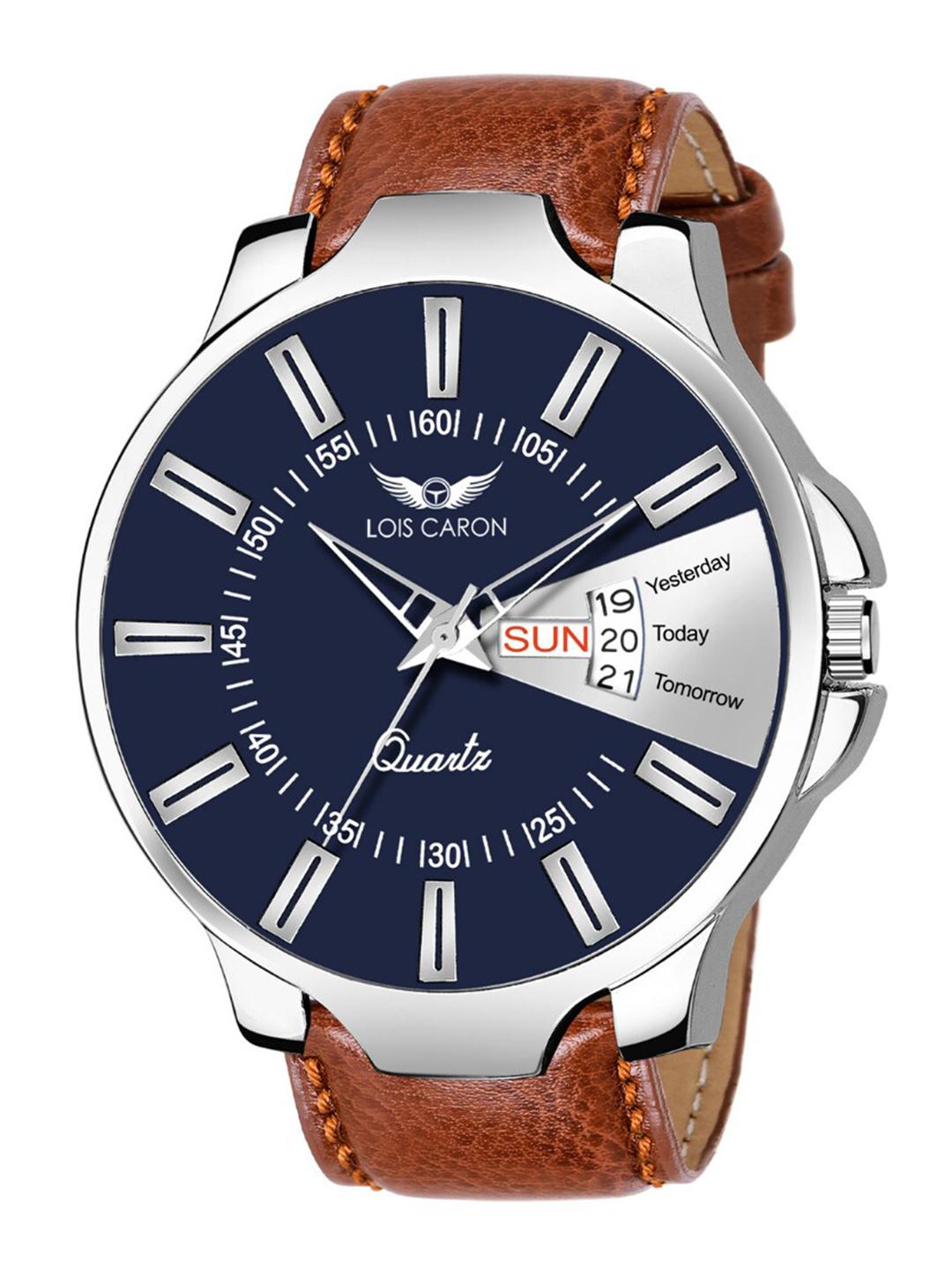 Buy LOIS CARON Men Navy Blue Leather Straps Analogue Watch MLC 8237 ...