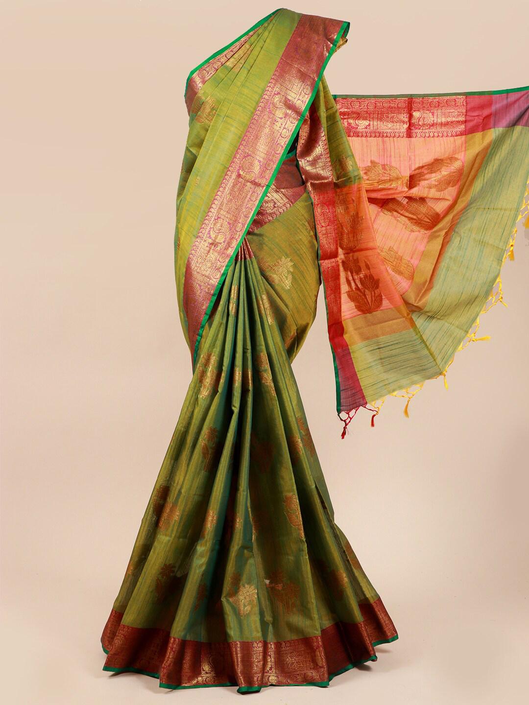 Buy Pothys Green & Pink Ethnic Motifs Zari Saree - Sarees for Women ...