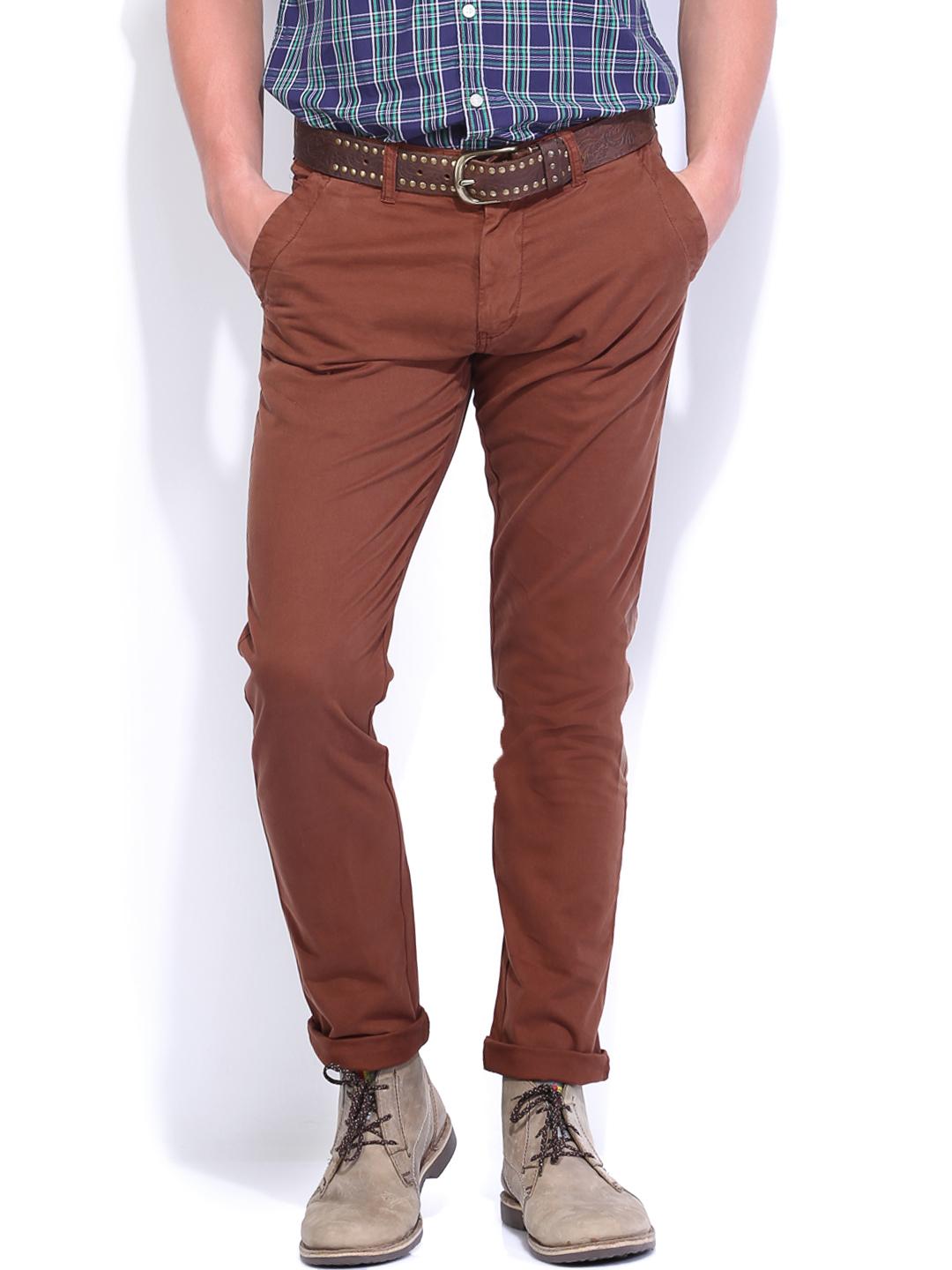 Buy Roadster Men Rust Brown Baley Colored Torino Slim Fit Chino ...