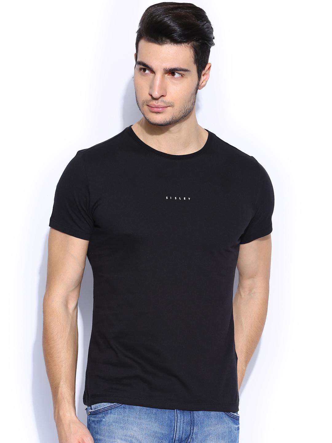 Buy Sisley Men Black Slim Fit Pure Cotton T Shirt - Tshirts for Men ...