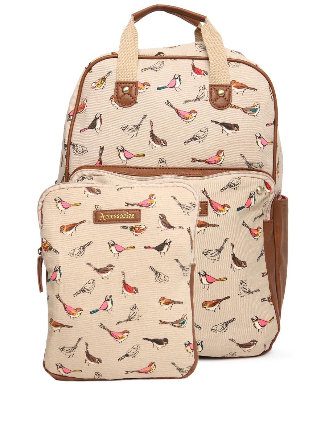Buy Accessorize Women Beige & Brown Bird Print Backpack - Backpacks for ...