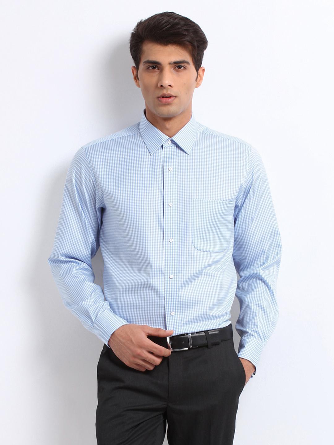 Buy Arrow Men Blue & White Checked Stitchless Formal Shirt - Shirts for ...