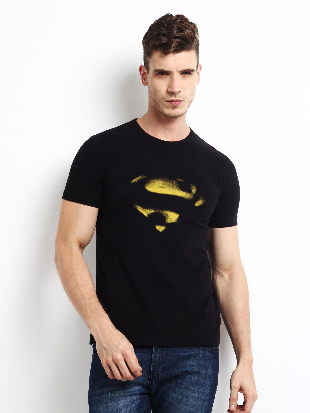 Buy French Connection Men Black Superman Printed Pure Cotton T Shirt ...