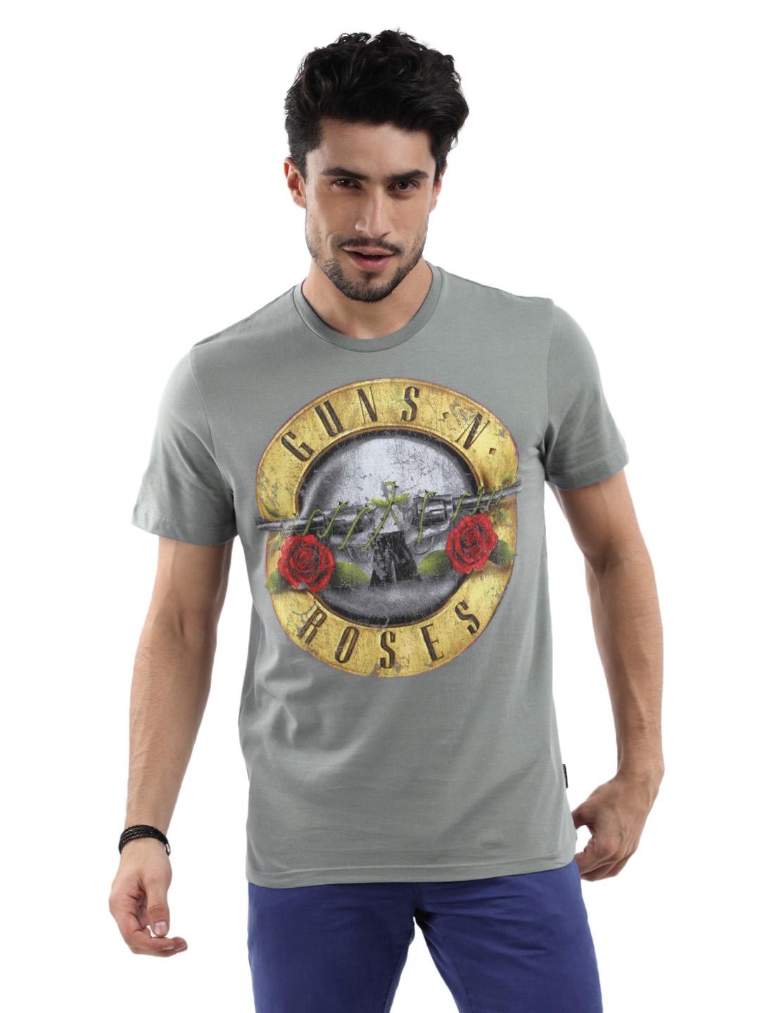 Buy Free Authority Men Grey Guns Roses Printed Pure Cotton T Shirt ...