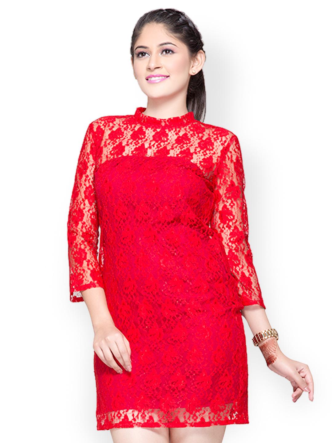 Buy Iti Red Lace Shift Dress - Dresses for Women 430178 | Myntra