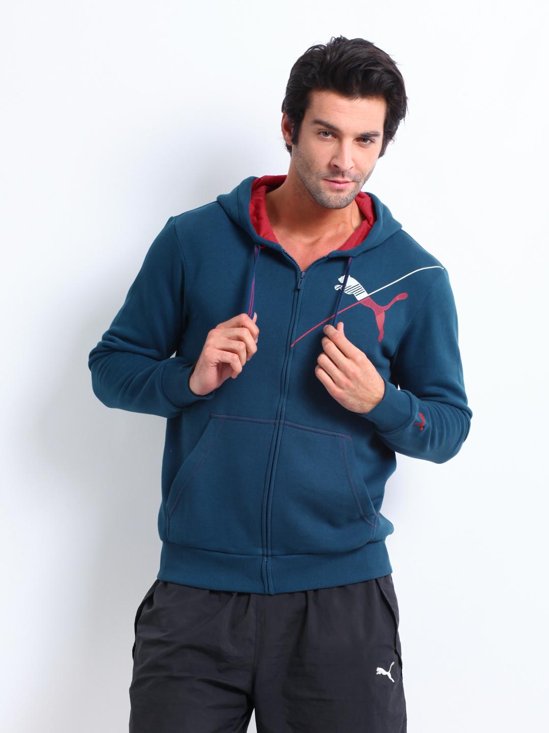 Buy Puma Men Blue Hooded Sweatshirt - Sweaters for Men 162288 | Myntra