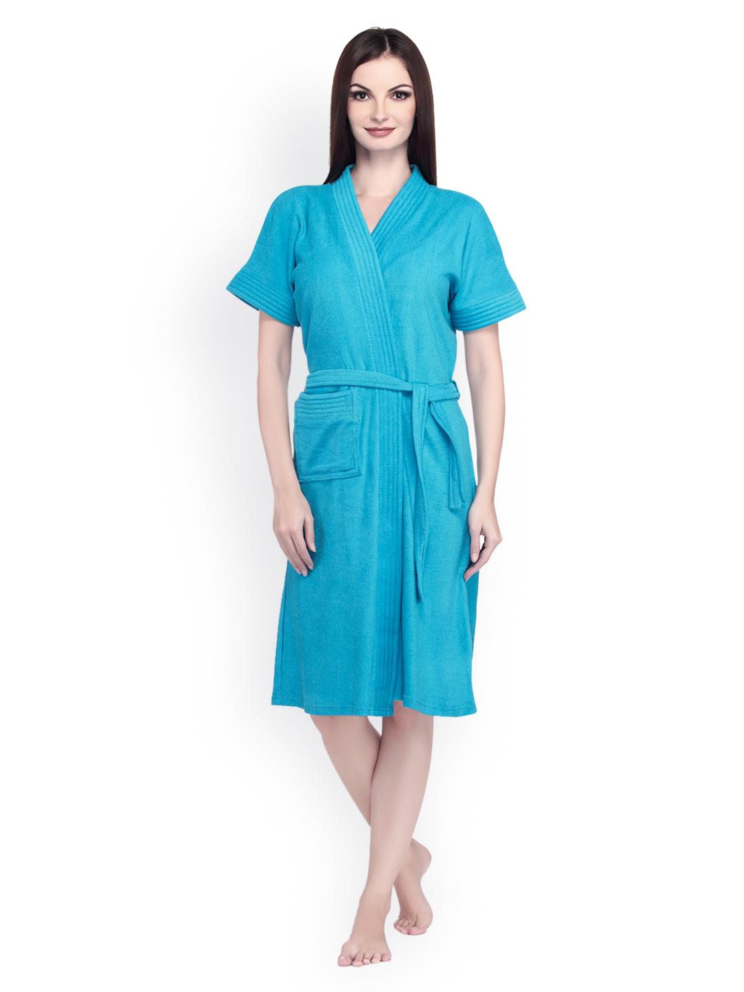 Buy Sand Dune Turquoise Blue Solid Cotton Drawstring Knee Length Bath ...