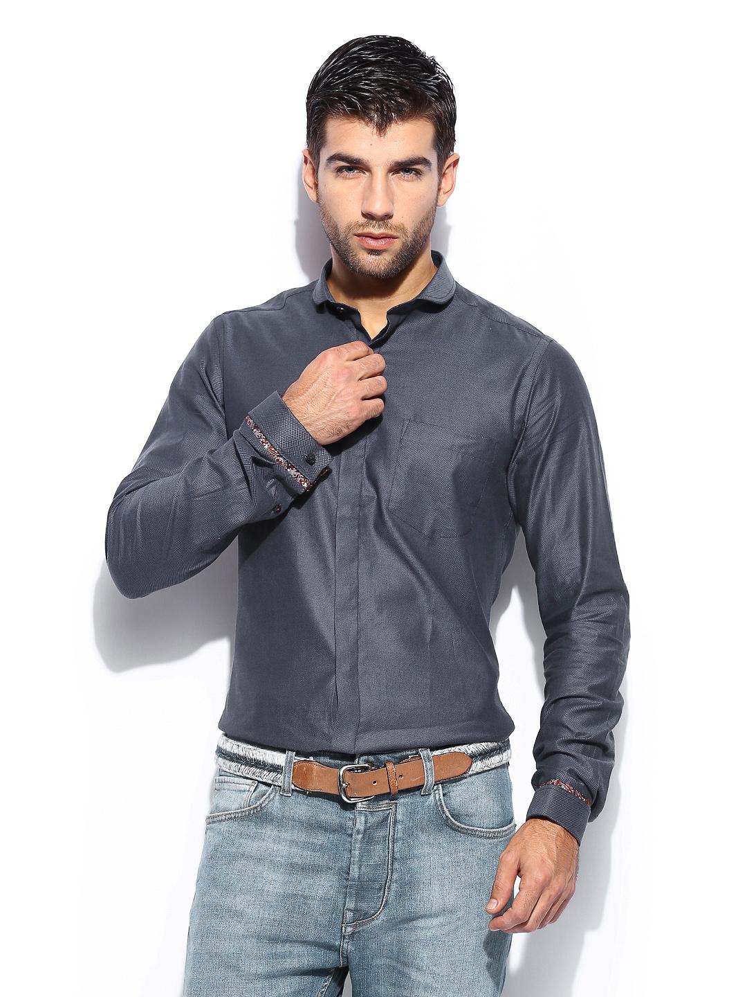 Buy Sisley Men Blue Slim Fit Smart Casual Shirt - Shirts for Men 390805 ...