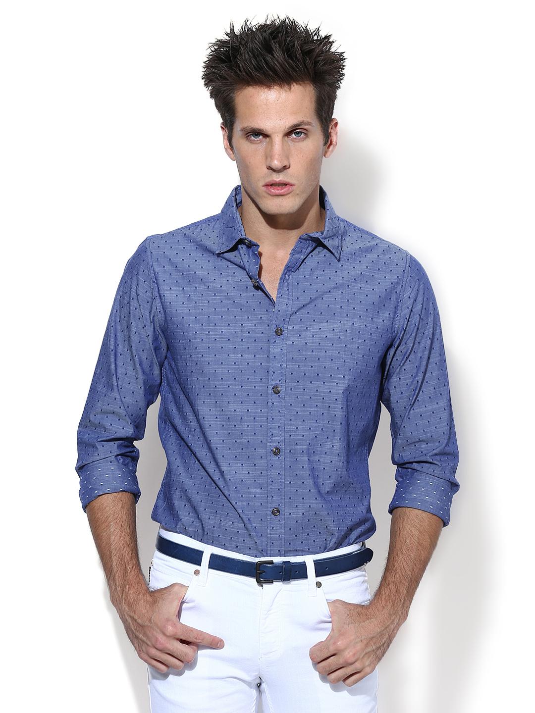 Buy Sisley Men Blue Slim Fit Dobby Casual Shirt - Shirts for Men 330283 ...