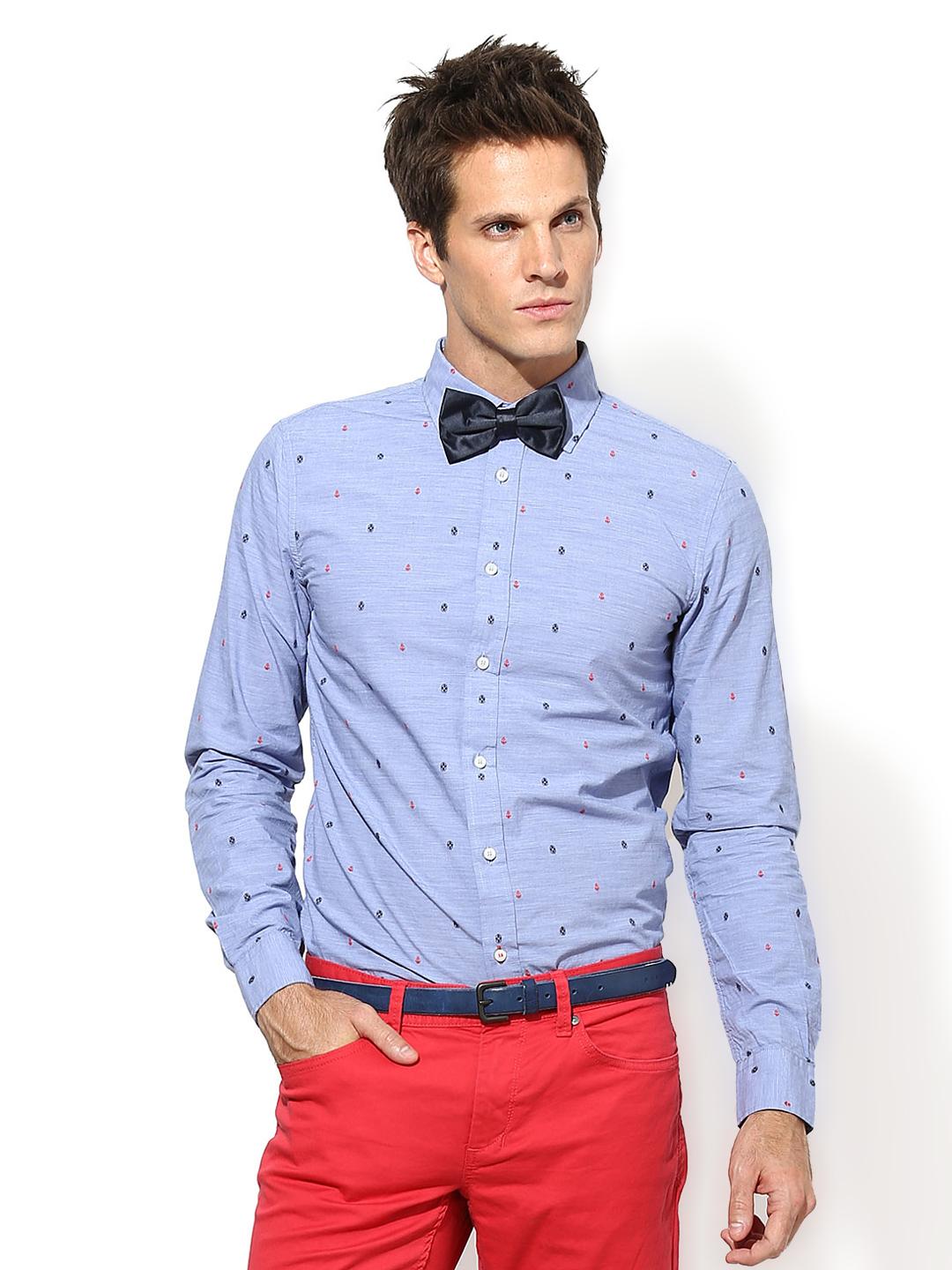 Buy Sisley Men Blue Seattle Regular Fit Dobby Smart Casual Shirt ...