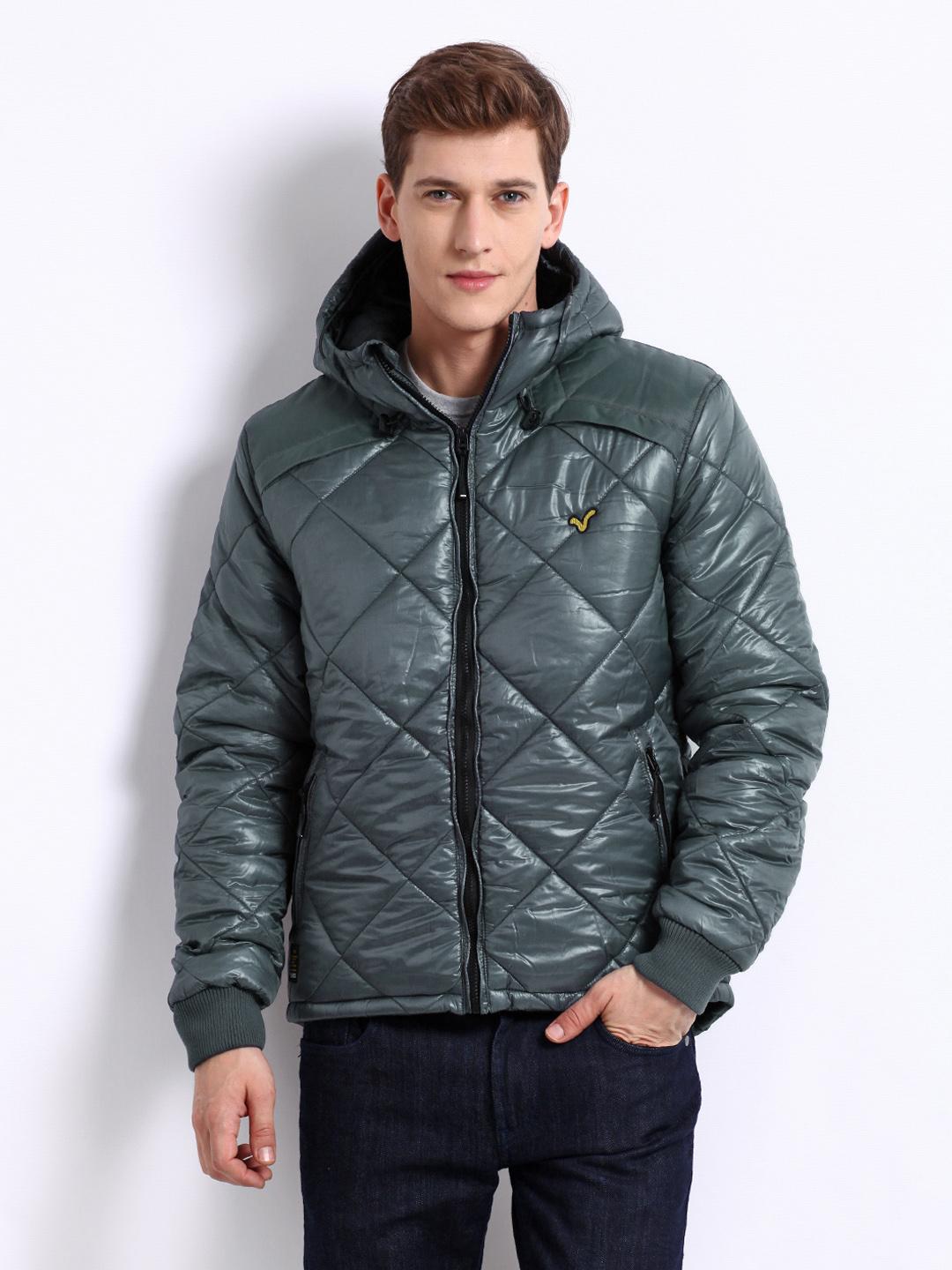 Buy Voi Jeans Men Grey Hooded Jacket - Jackets for Men 207470 | Myntra