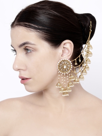 Buy Zobby Gold Plated White Circular Earrings with Detachable Chain on Myntra PaisaWapas