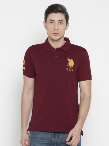 Buy U.S. Polo Assn. Men Maroon Solid Polo Collar T-shirt on Myntra ...