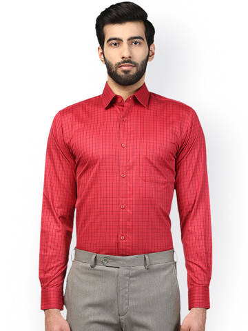 Buy Raymond Men Red Regular Fit Checked Formal Shirt on Myntra ...