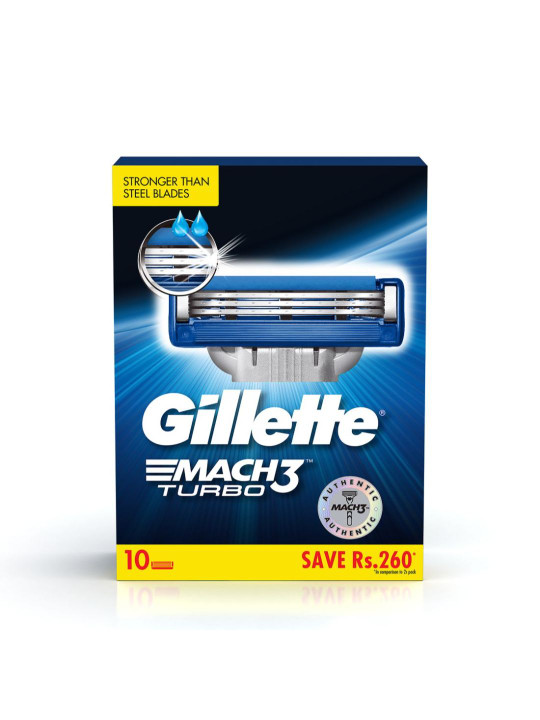 Gillette Men Set of 10 Mach 3 Turbo Shaving Blade Cartridges at Best Price