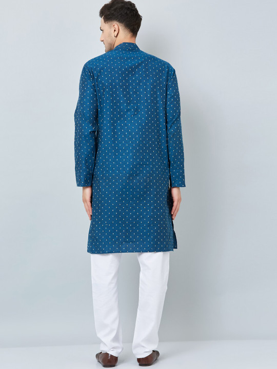 Price History of Armaan Ethnic Men Blue Cotton Geometric Woven Design ...