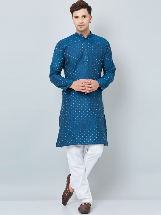 Price History of Armaan Ethnic Men Blue Cotton Geometric Woven Design ...