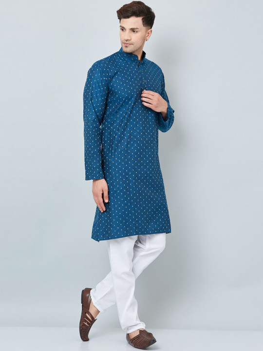 Price History of Armaan Ethnic Men Blue Cotton Geometric Woven Design ...
