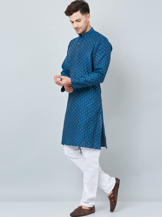 Price History of Armaan Ethnic Men Blue Cotton Geometric Woven Design ...