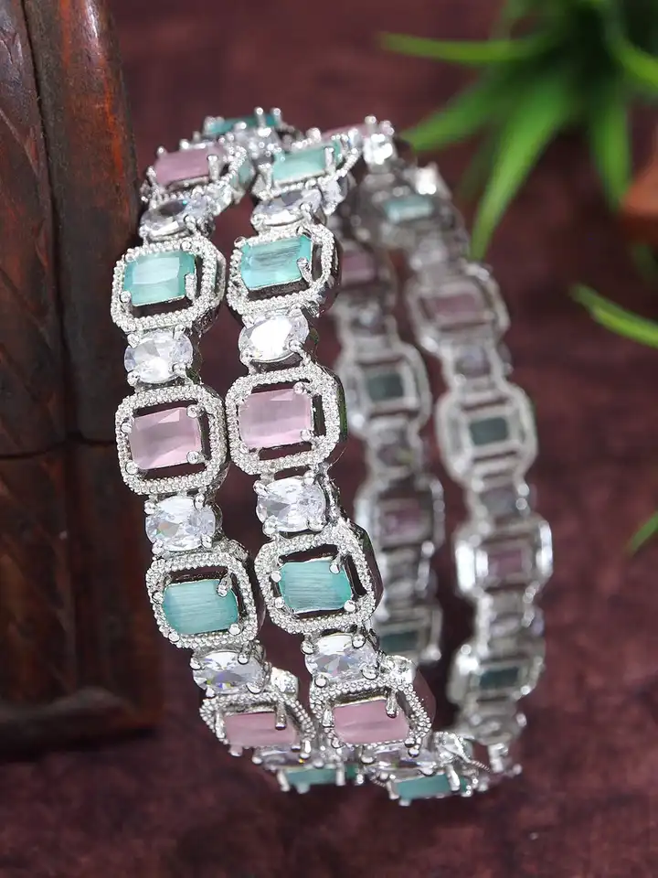silver diamond studded bangles