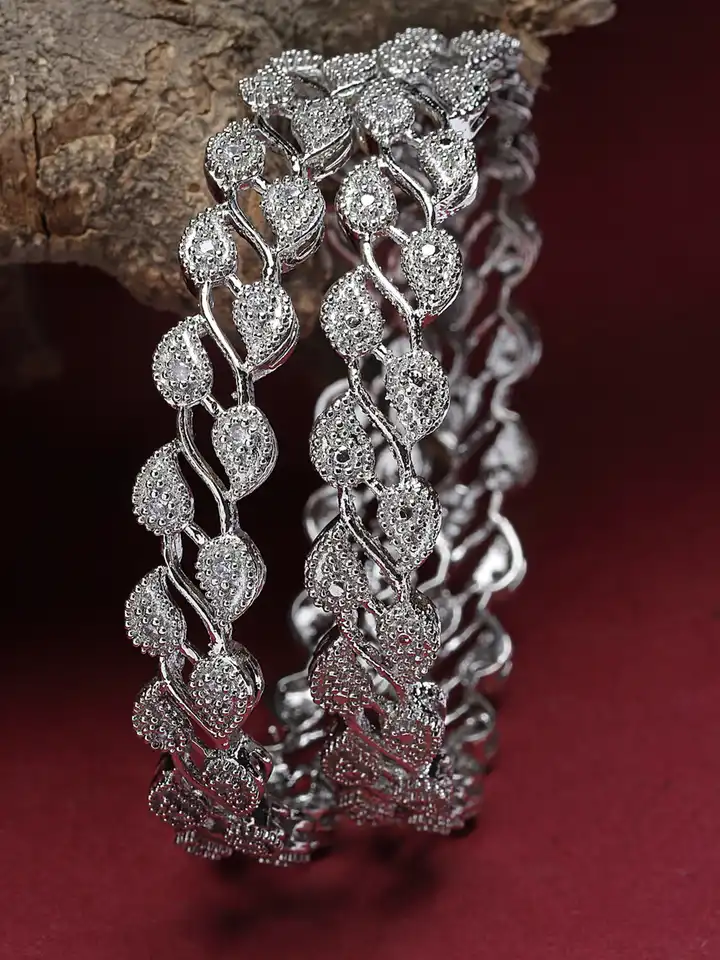 silver diamond studded bangles