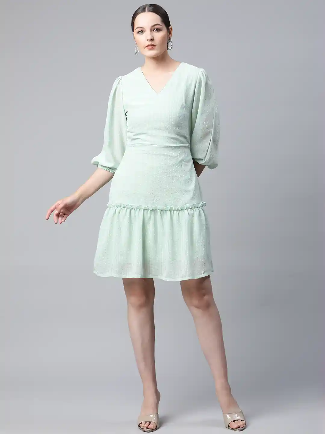 Mint Green Mint Clothing Brand plusS Mint Green Self Design A-Line Dress