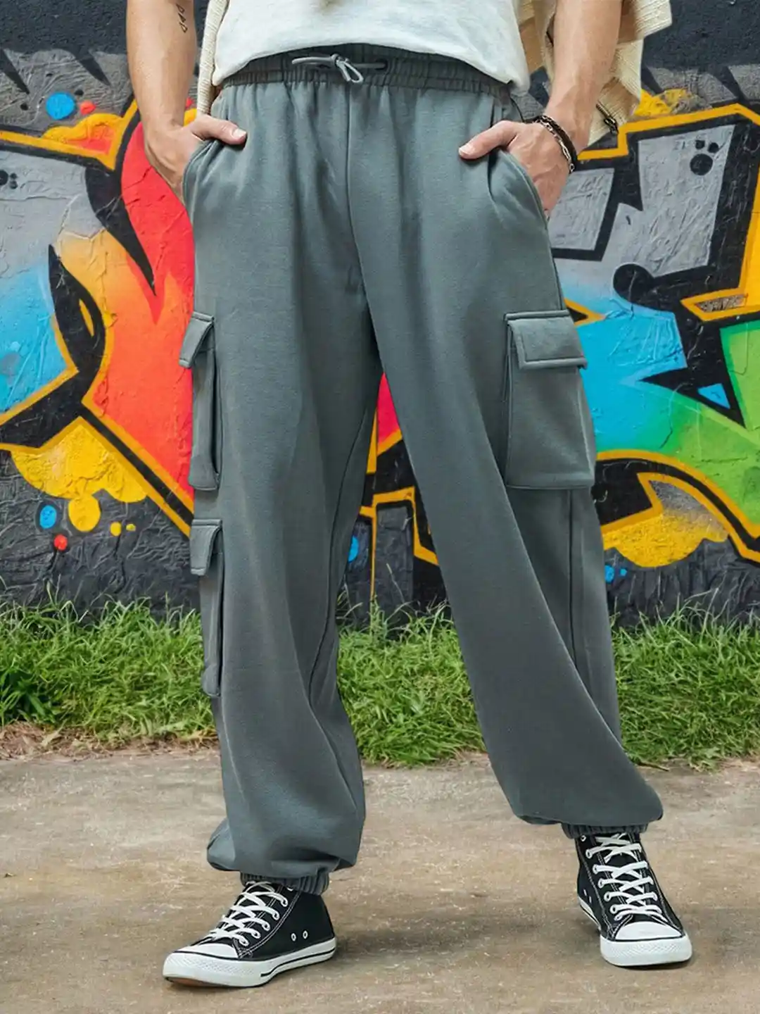 baggy track pants gray Bewakoof Heavy Duty Men Super Loose Fit Cargo ...
