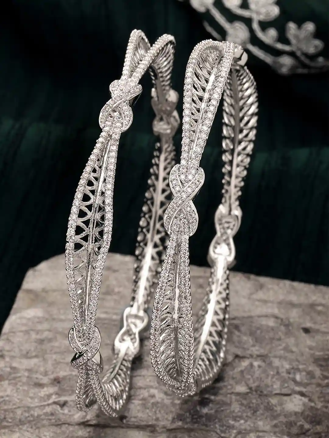 silver diamond bangles set