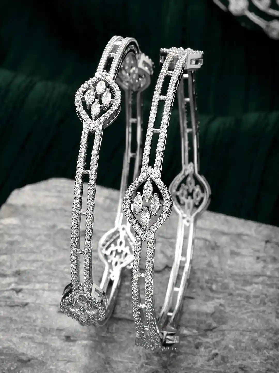 silver diamond studded bangles
