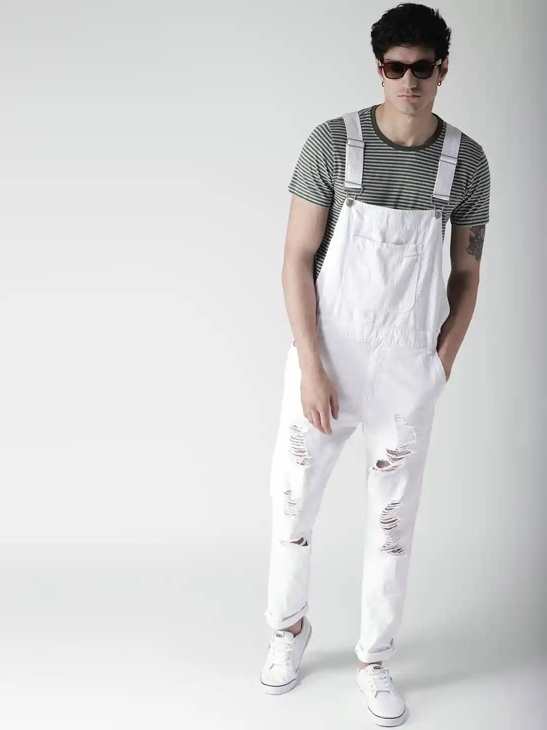 mens white denim jumpsuit