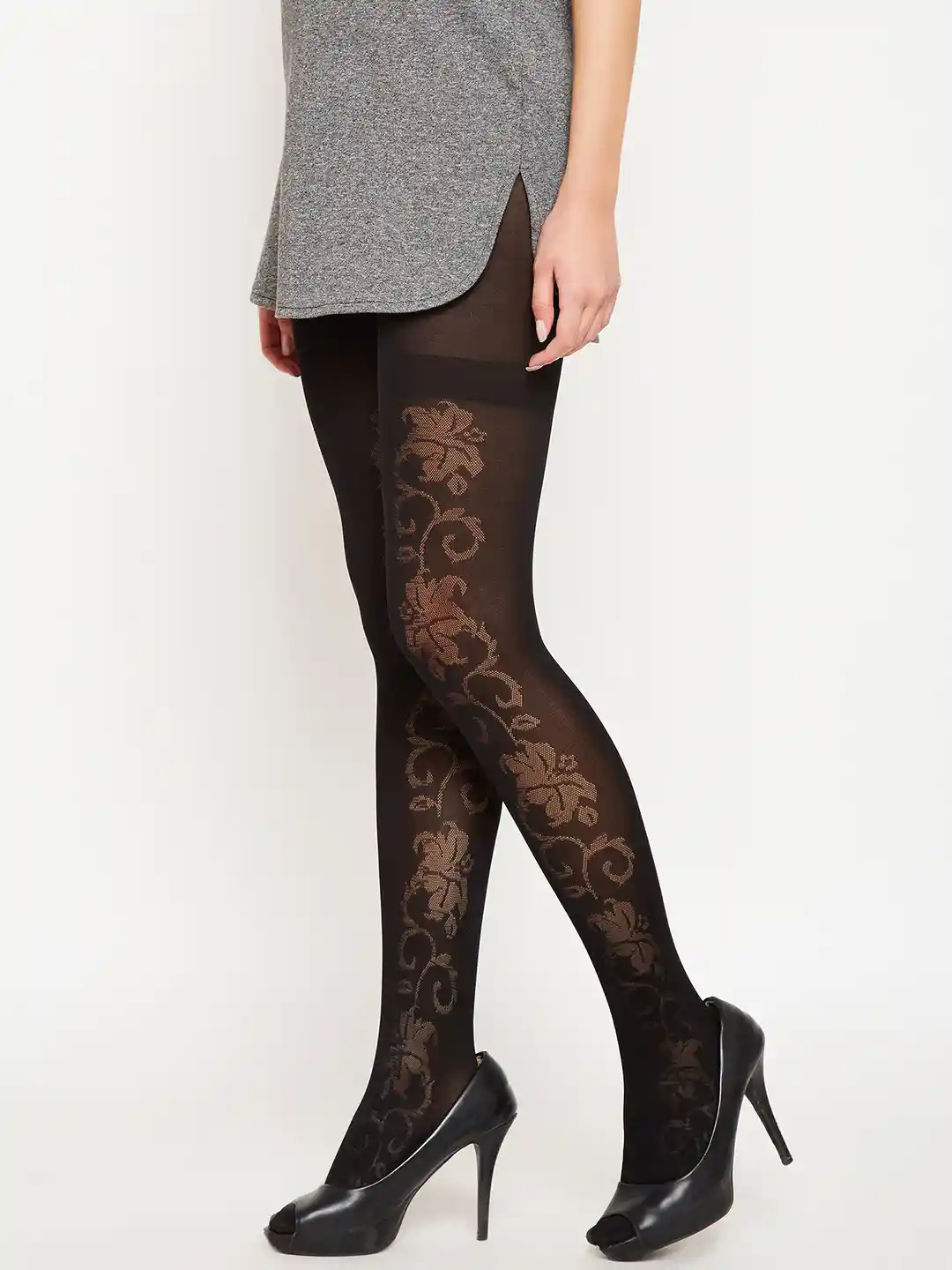 flower pattern black tights