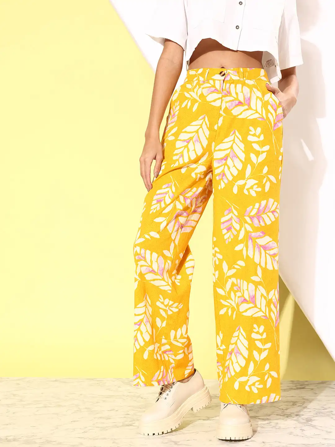 yellow patterned trousers